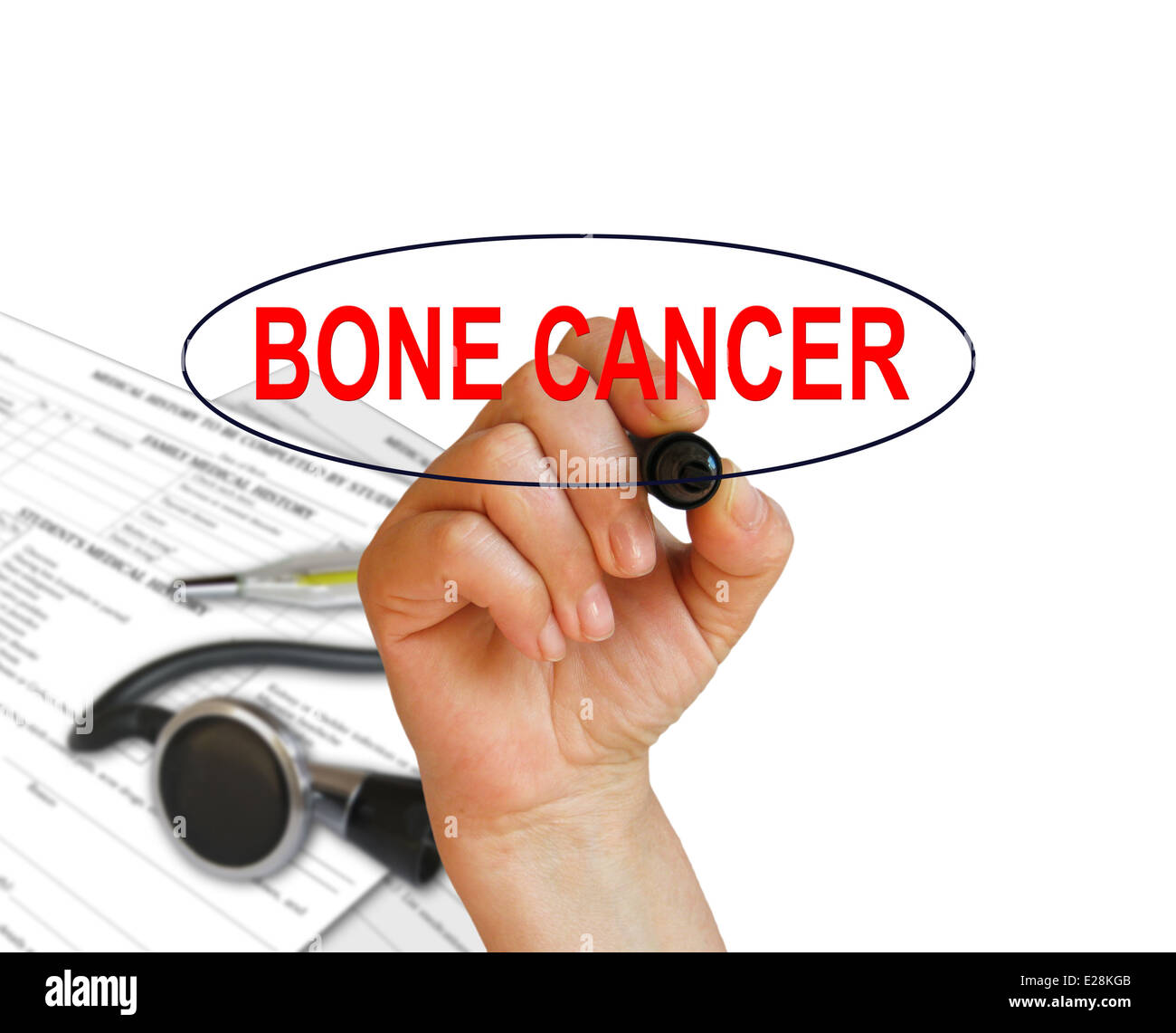 writing word BONE CANCER with marker on white background made in 2d ...