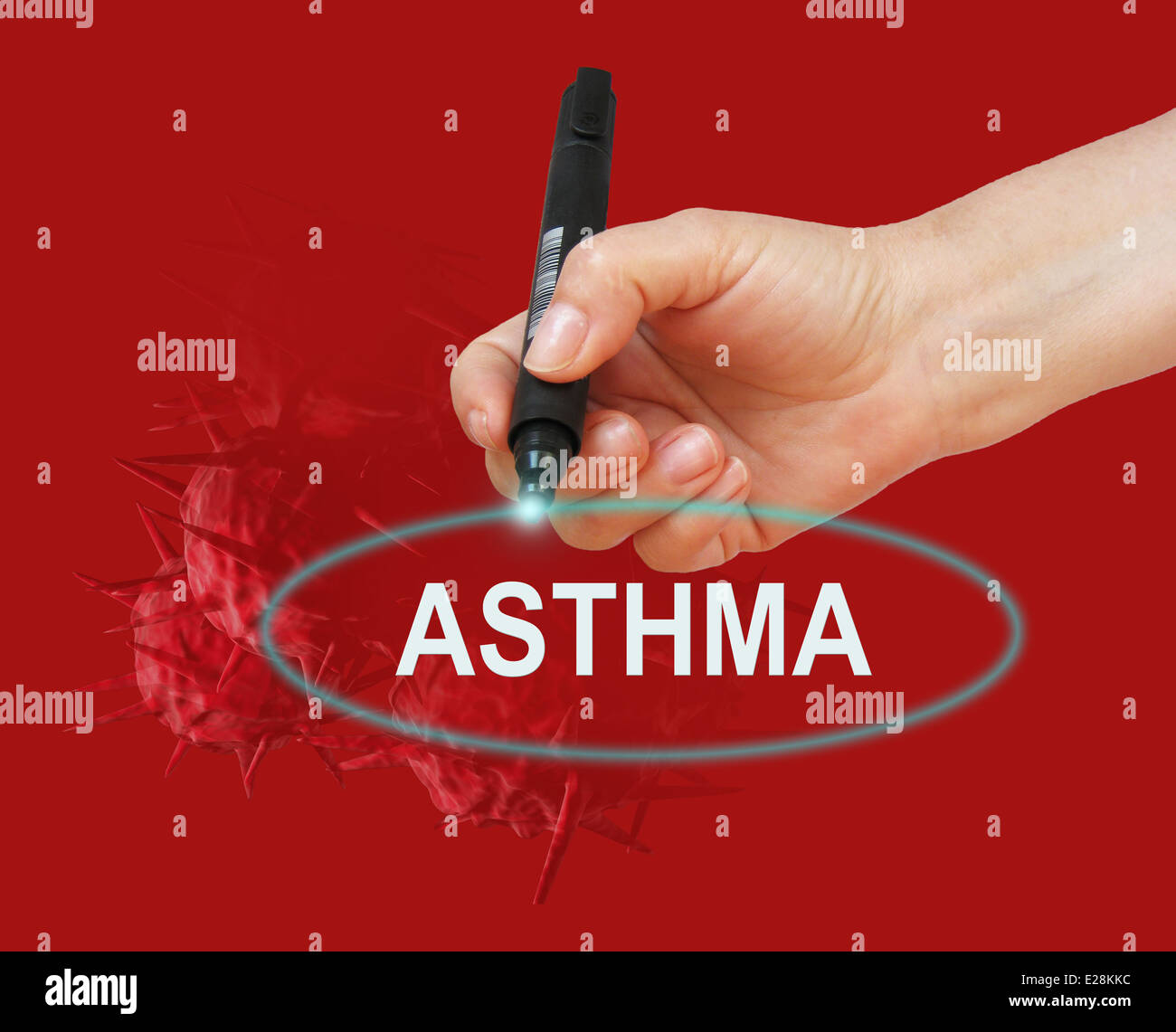 writing word ASTHMA with marker on red background made in 2d software ...
