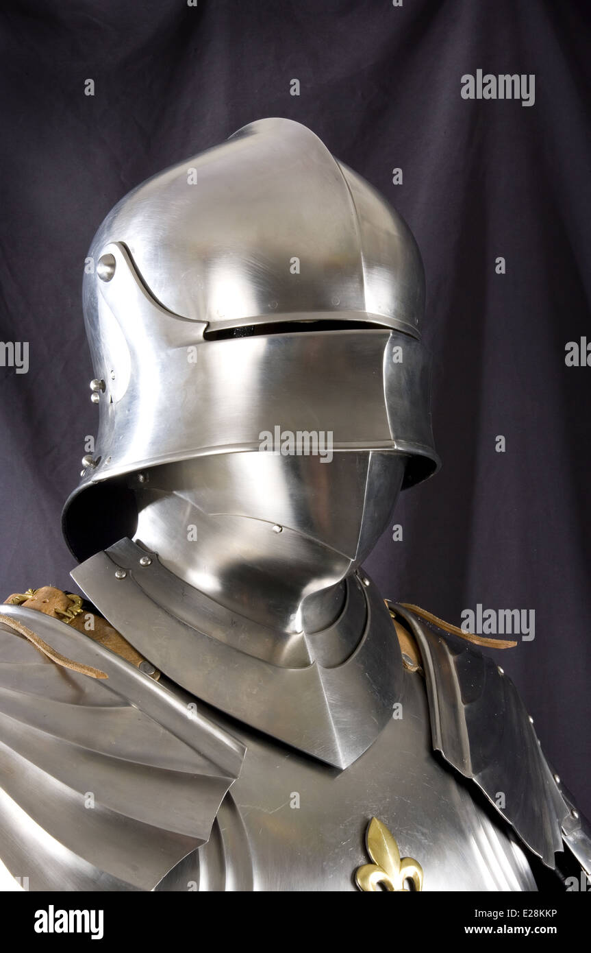 Armour of the medieval knight. Metal protection of the soldier against ...