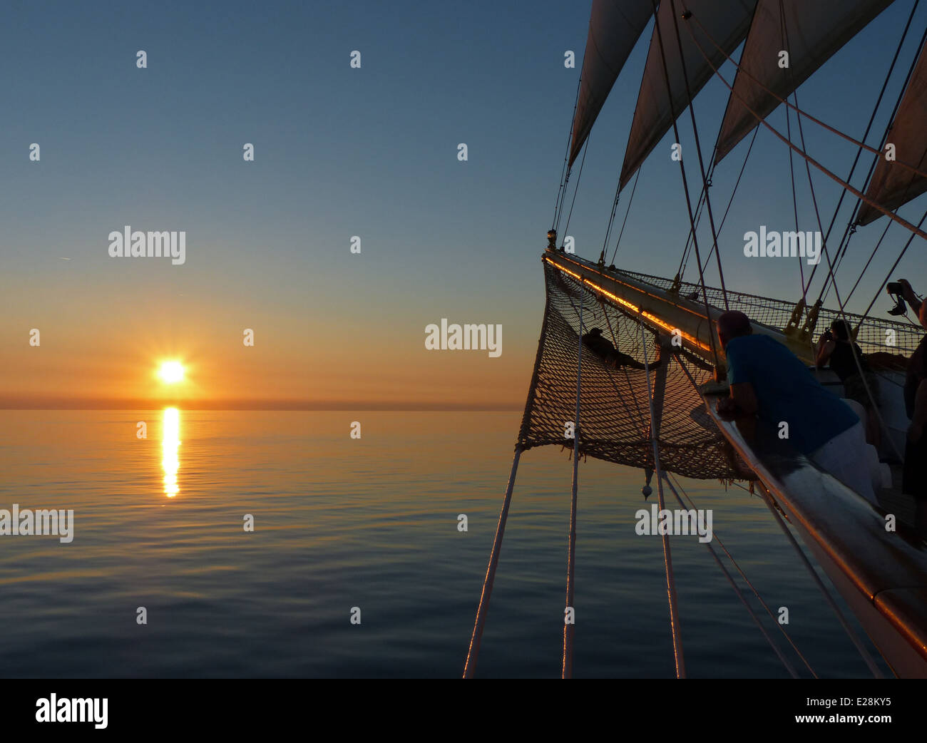 Sunset view from Royal Clipper showing front of ship Stock Photo - Alamy