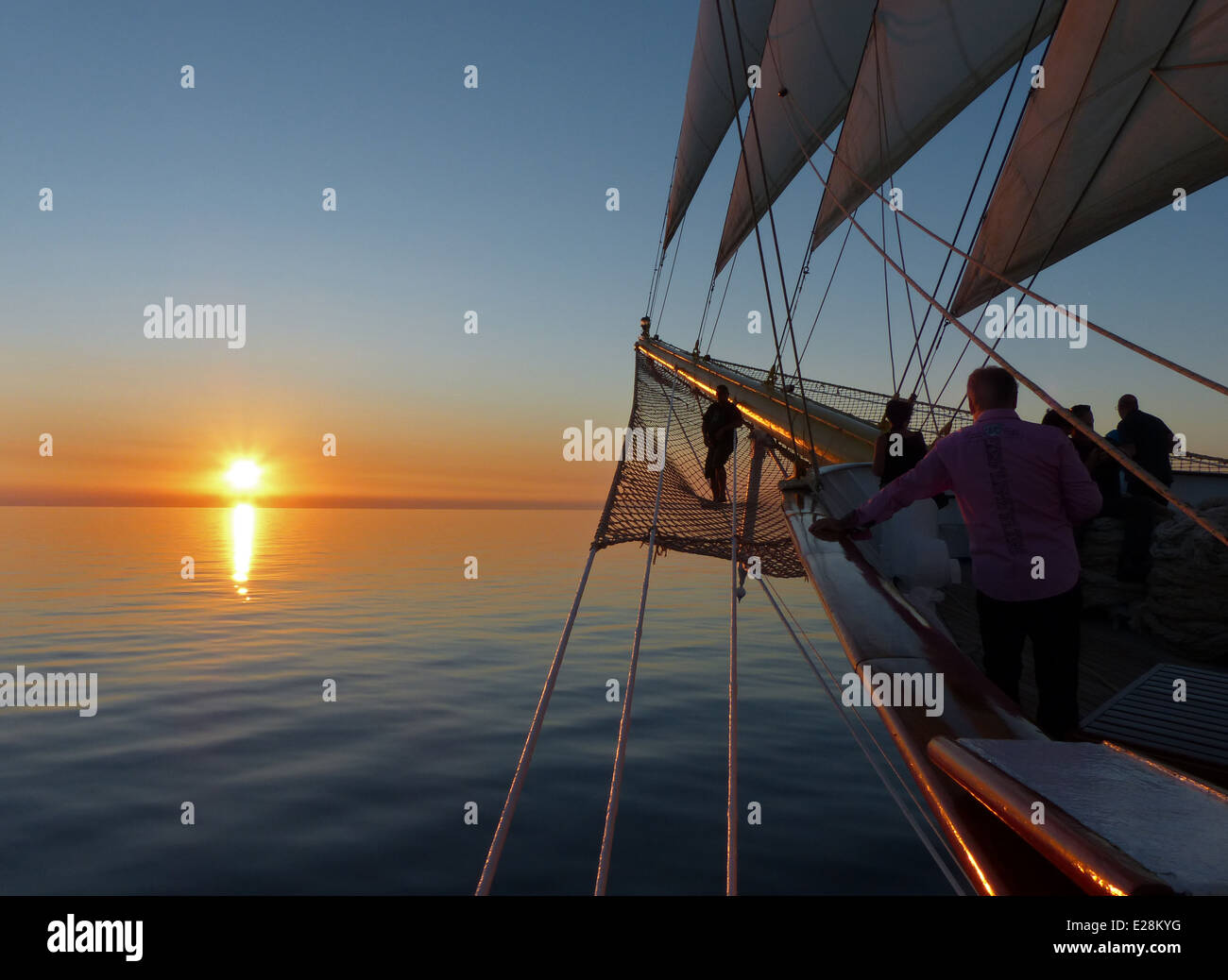 Sunset view from Royal Clipper showing front of ship Stock Photo - Alamy
