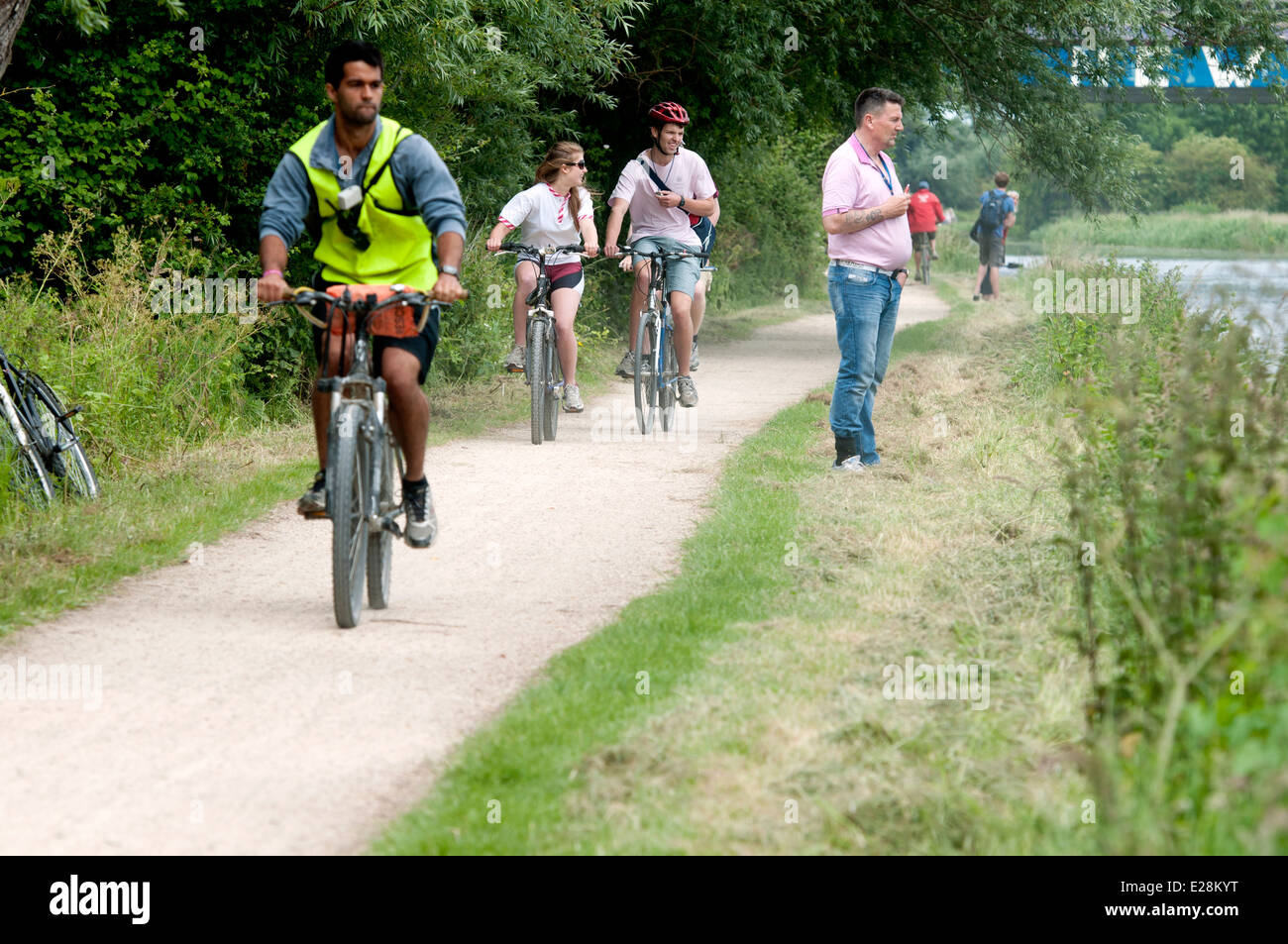 Cambridge May Bumps, cyclists on River Cam towpath Stock Photo - Alamy