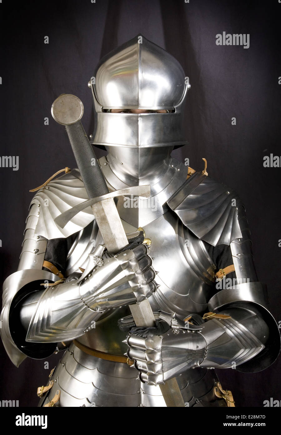 Armour of the medieval knight. Metal protection of the soldier against ...