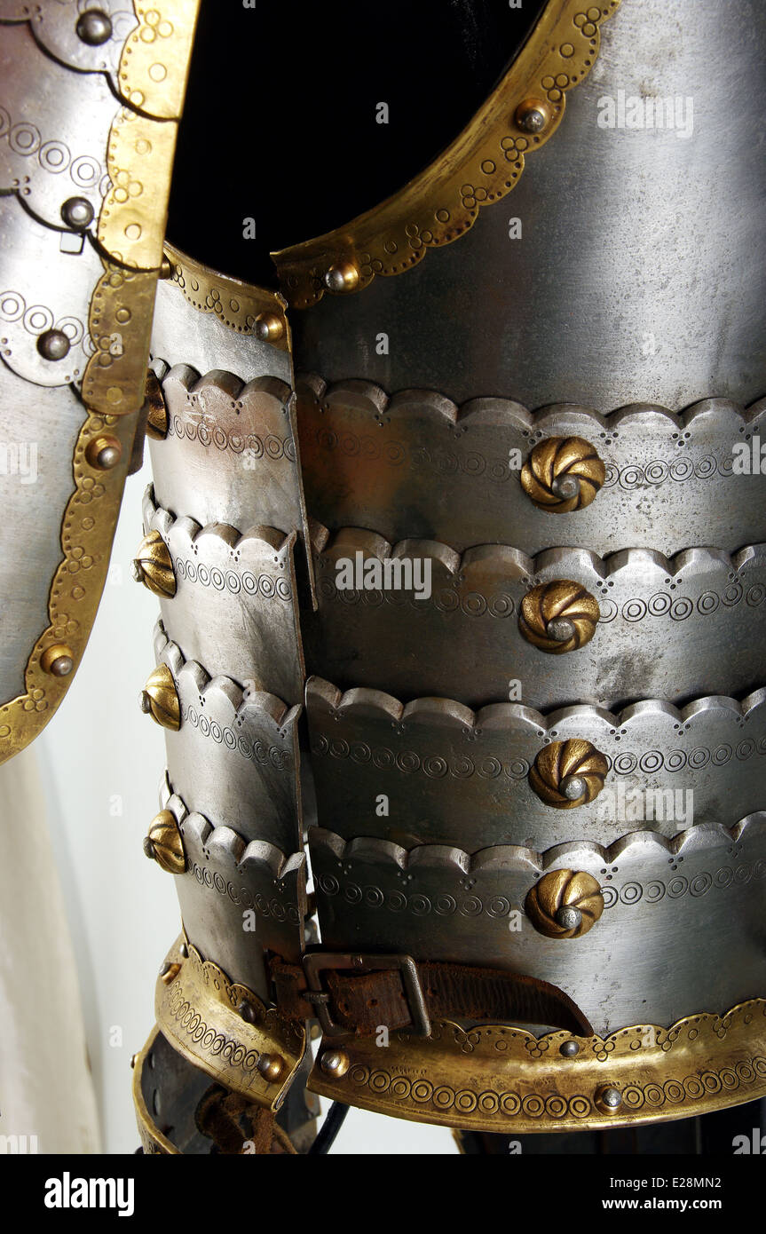 Armour of the medieval knight. Metal protection of the soldier against ...