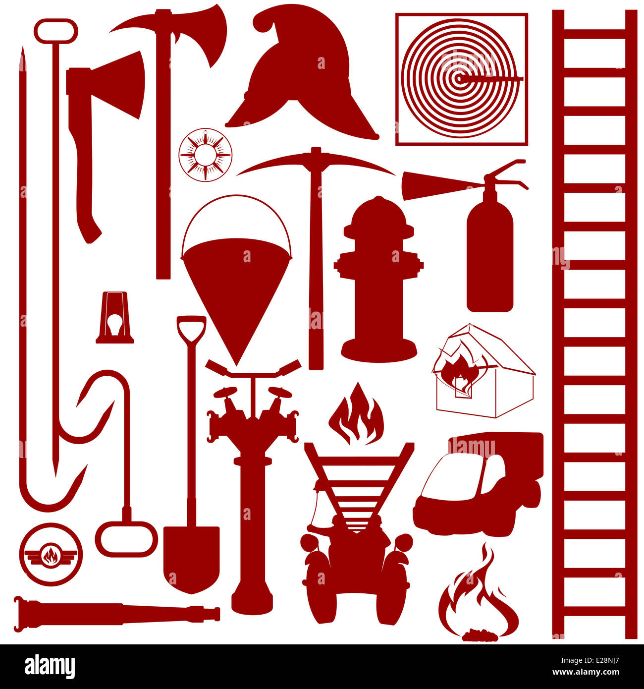 Contours of fire tools, supplies and equipment for fire fighting ...