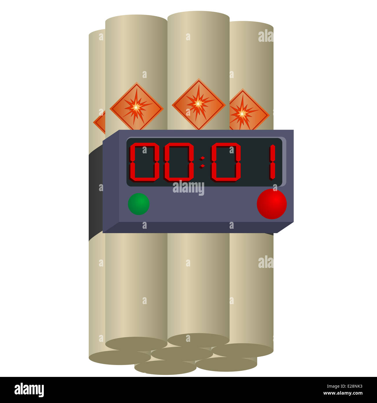 Stick of dynamite with a clockwork mechanism. Illustration on white ...
