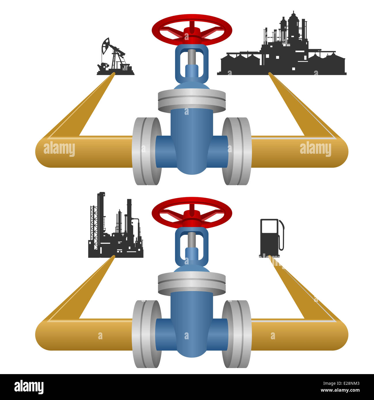 Extraction, processing and use of natural gas. Illustration on white ...
