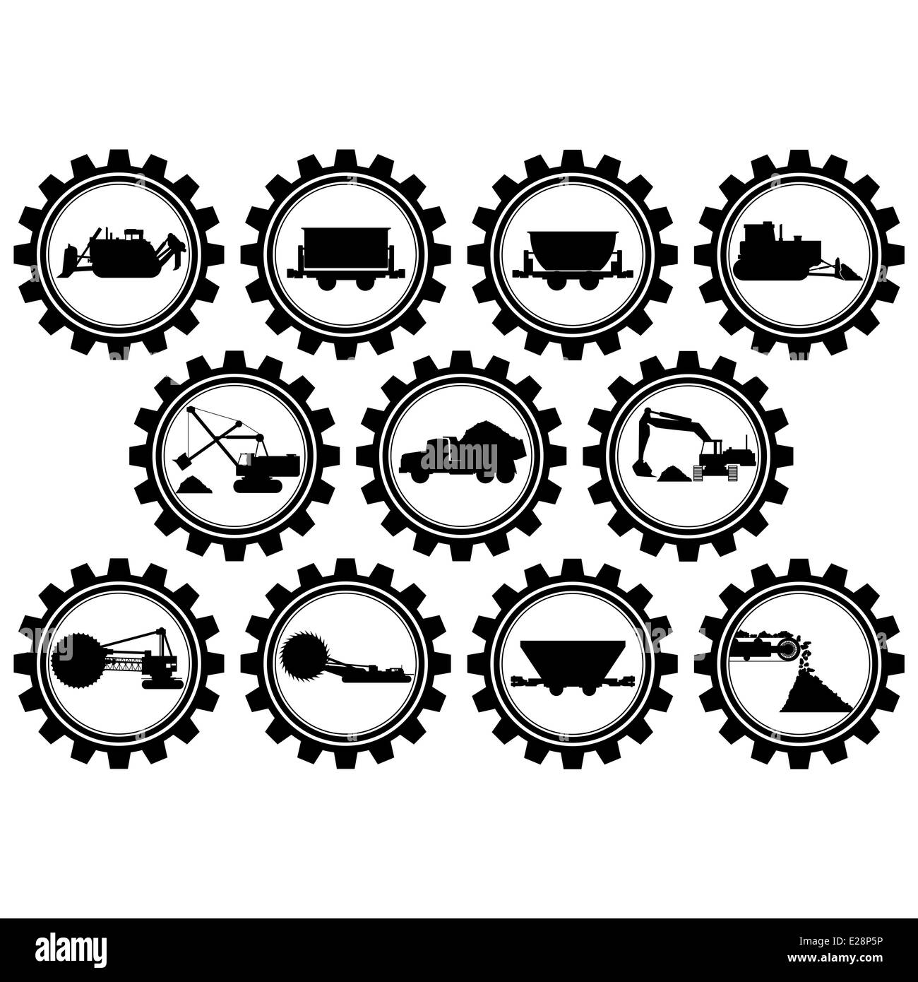 Set of badges and coal mining machinery. Illustration on white ...