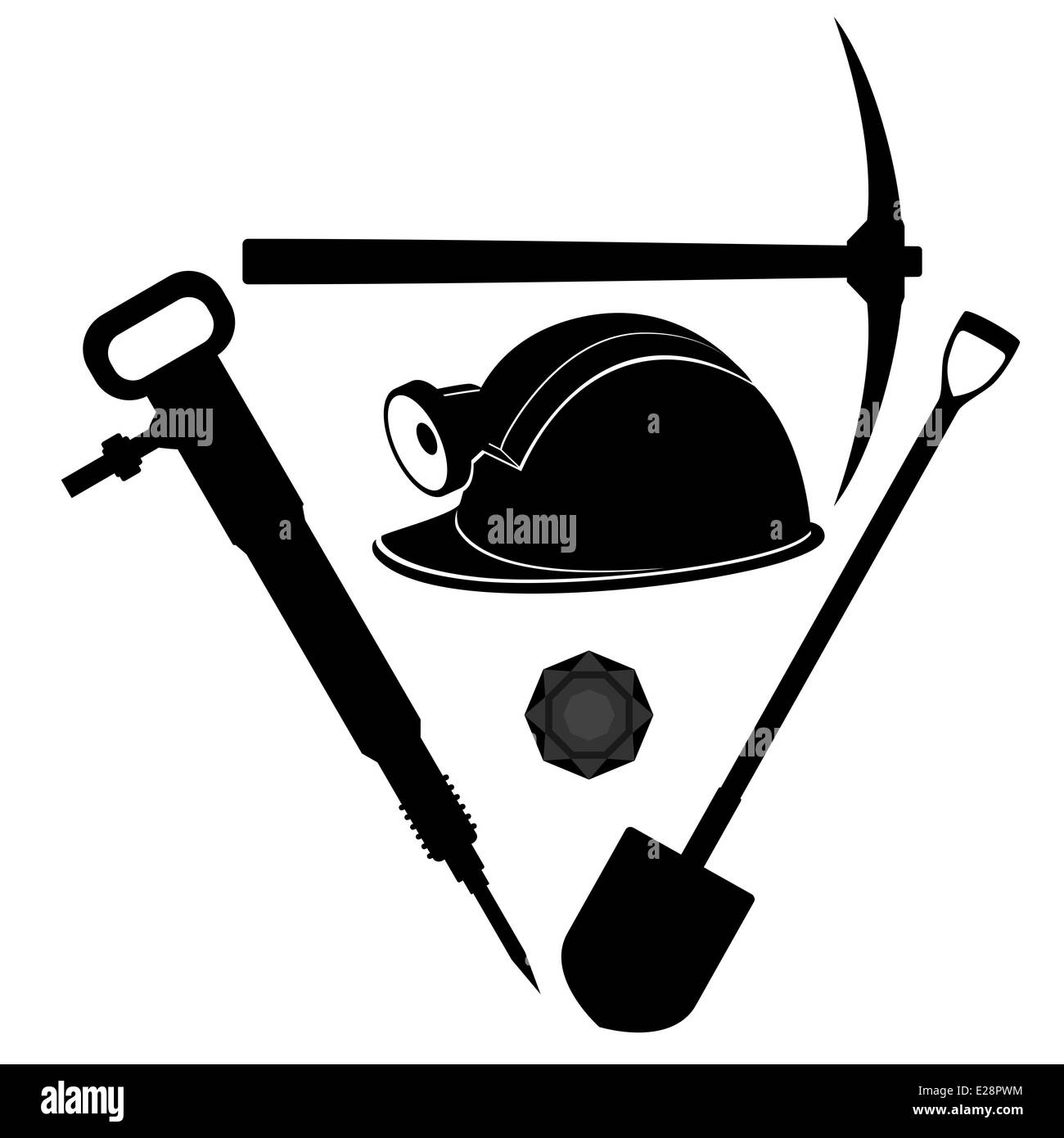 Miners helmet and tools for coal mining. Illustration on white ...