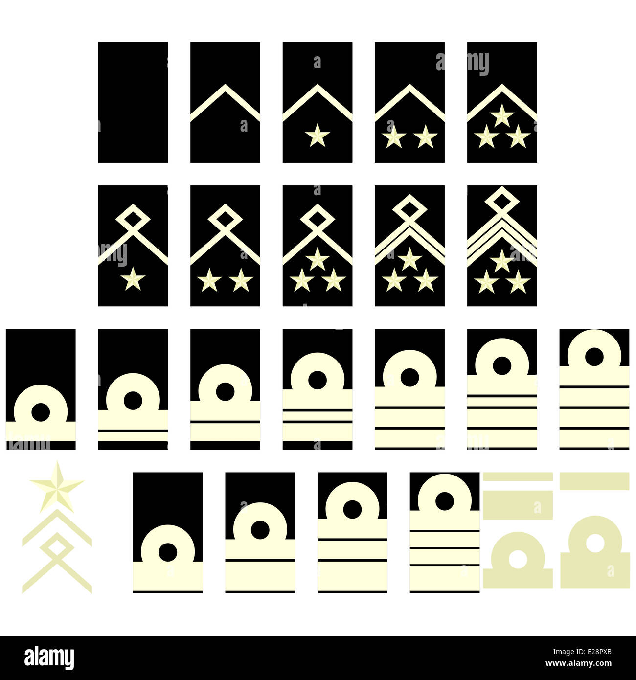 Military ranks and insignia of the world. Illustration on white ...