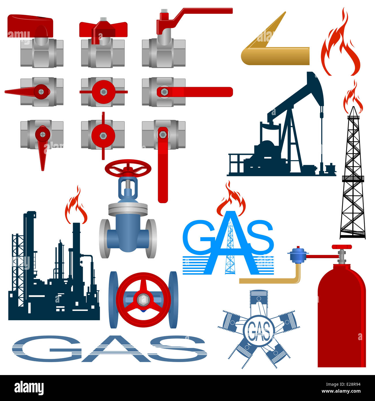 Set icons gas production and gas processing industries. Illustration on ...