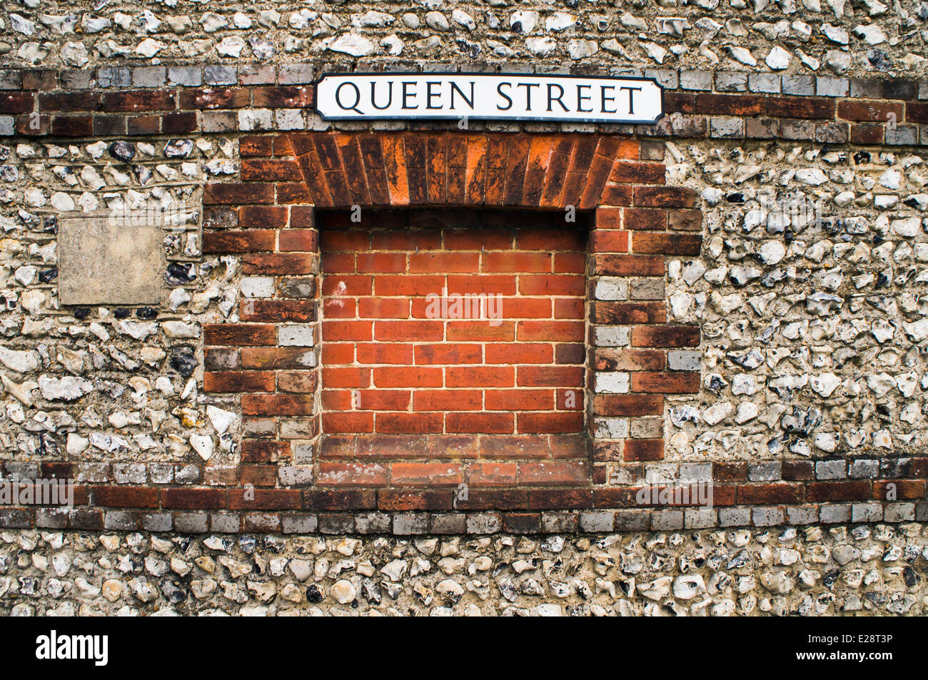 QUEEN STREET sign, wall, flint, Arundel, Great Britain, United Kingdom ...