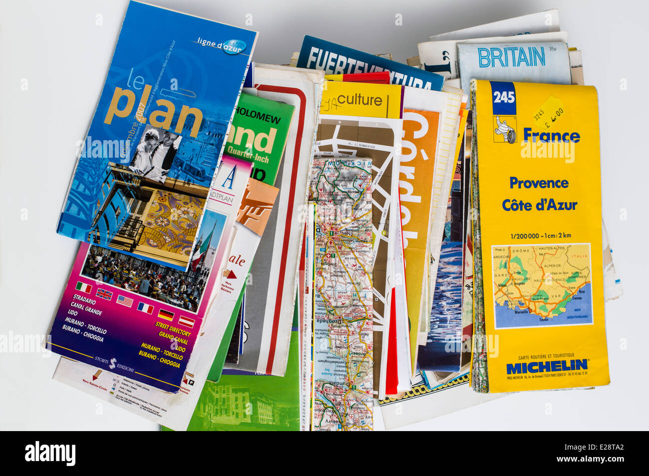 Maps - a pile of maps of countries and cities Stock Photo - Alamy