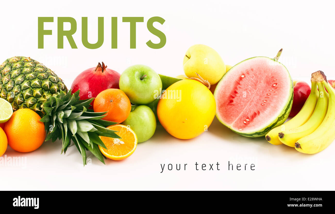 Fruits on white background with space for text. Organic food Stock ...