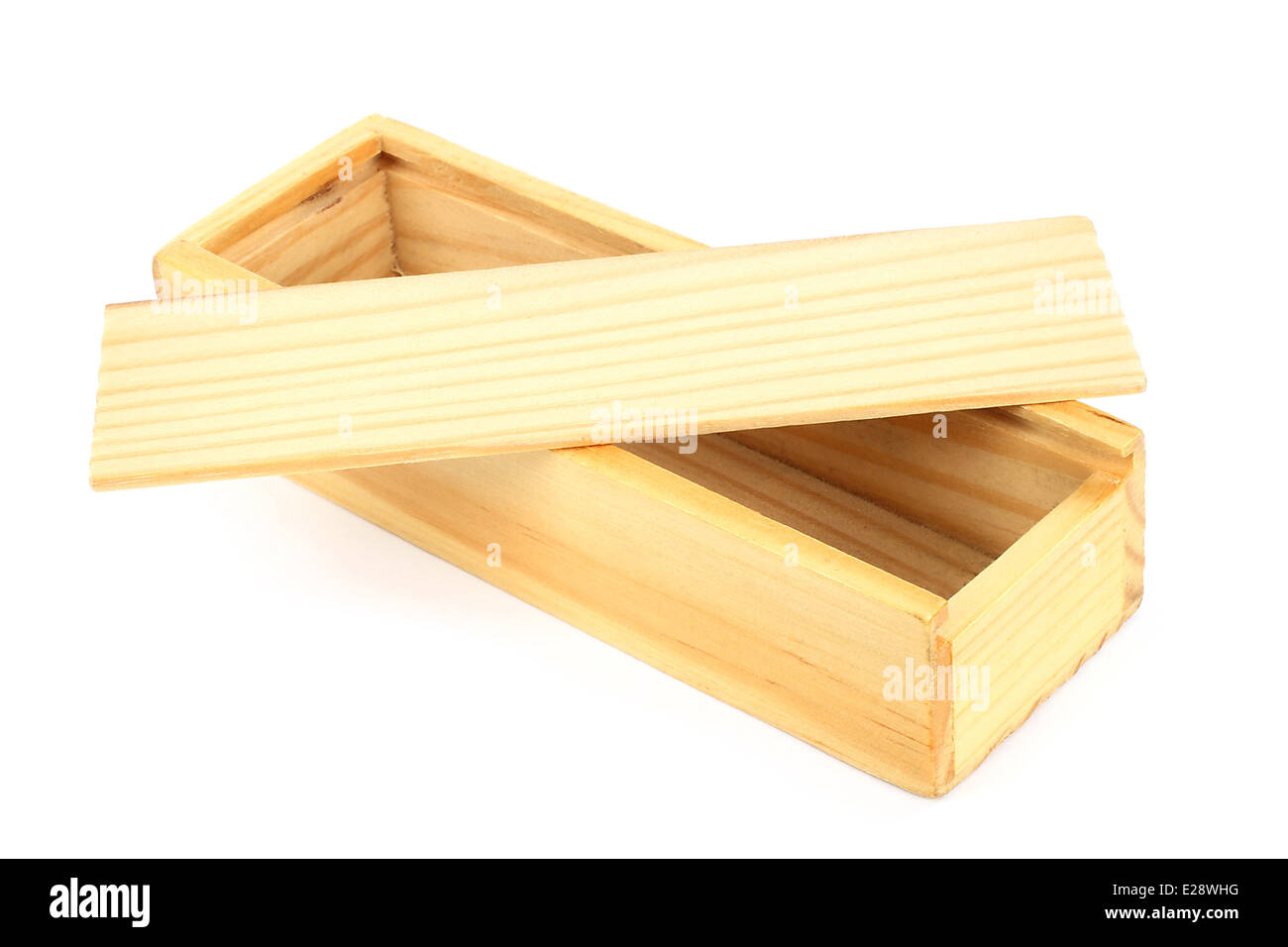 Open wooden box on a white background Stock Photo - Alamy