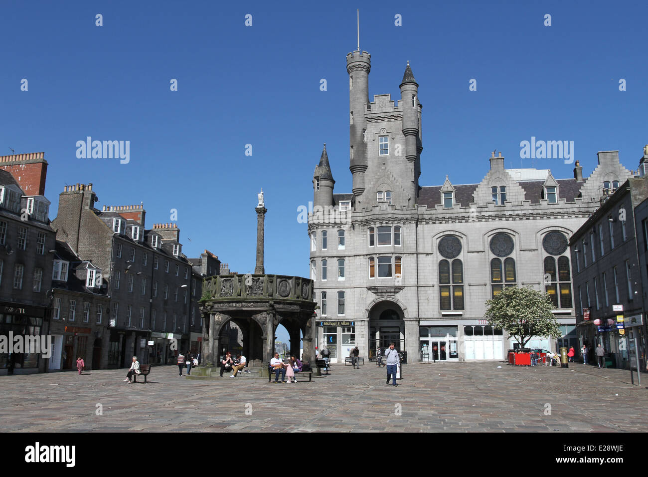 Mercat Cross in Castlegate and Salvation Army Citadel Aberdeen Scotland ...