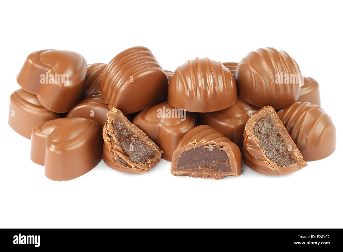 Assorted chocolate candies on white background Stock Photo - Alamy