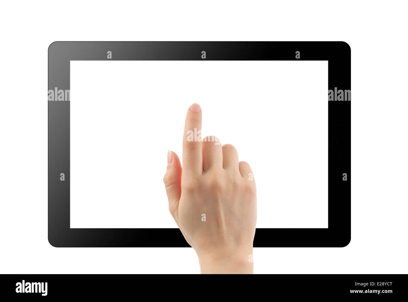 Hand with tablet pc frame isolated on white background Stock Photo - Alamy