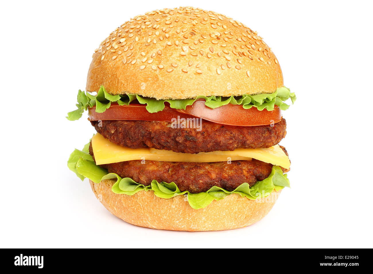 Big hamburger on white background Stock Photo - Alamy