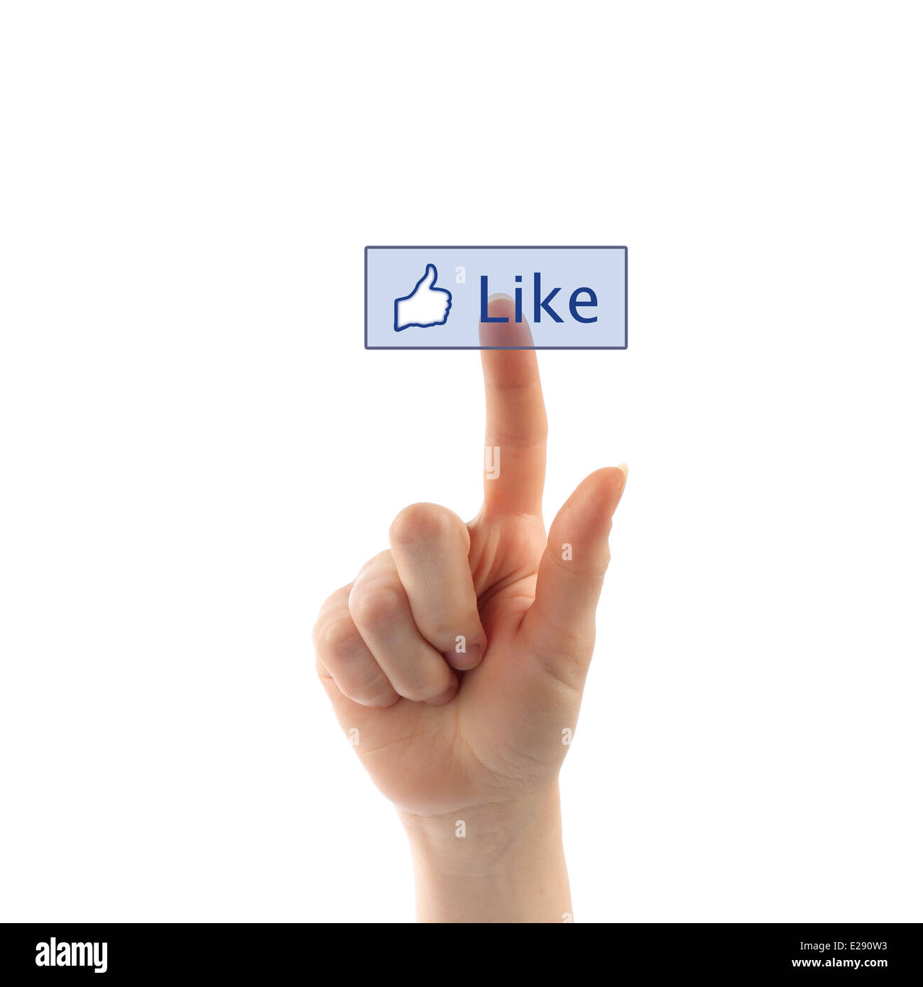 Hand pressing like button on white background Stock Photo - Alamy