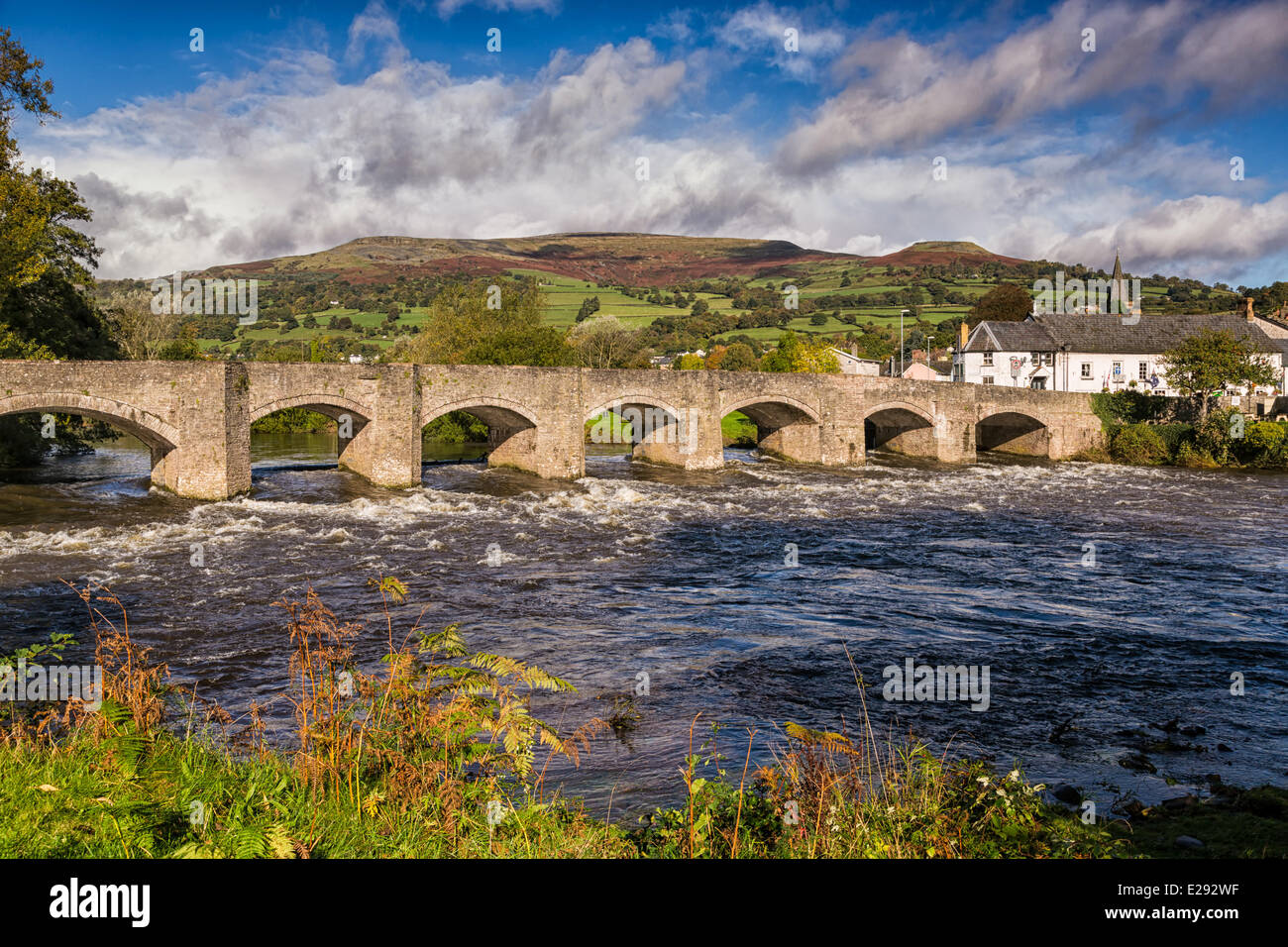 View of bridge over river, Crickhowell Bridge, River Usk, Crickhowell ...