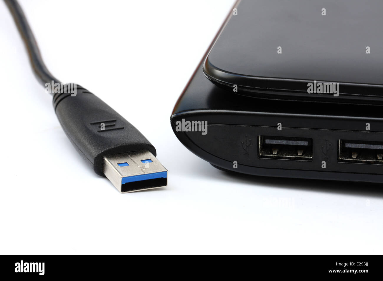 USB cable isolated and port USB notebook on white background Stock ...