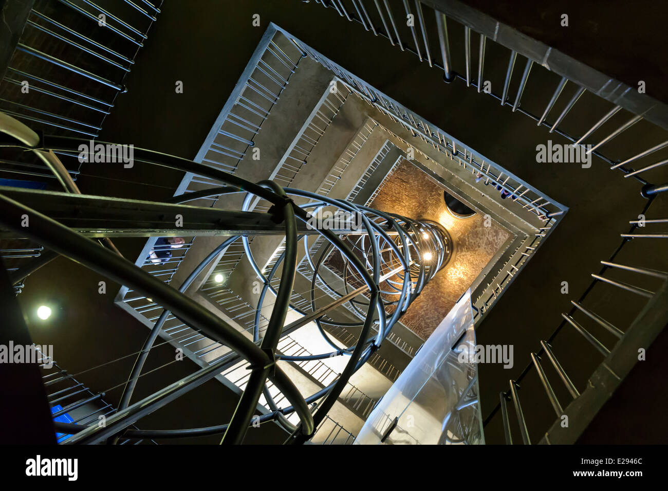 The lift inside the clock tower of the Old Town Hall, Prague, Czech ...