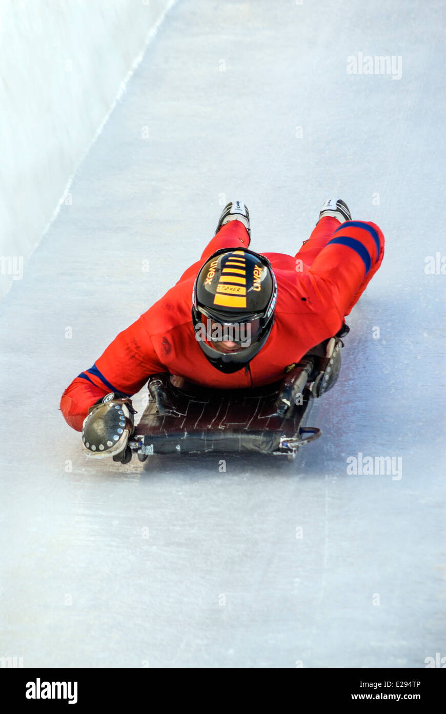 Skeleton rider during the World Cup Championships at the Olympia Bob ...