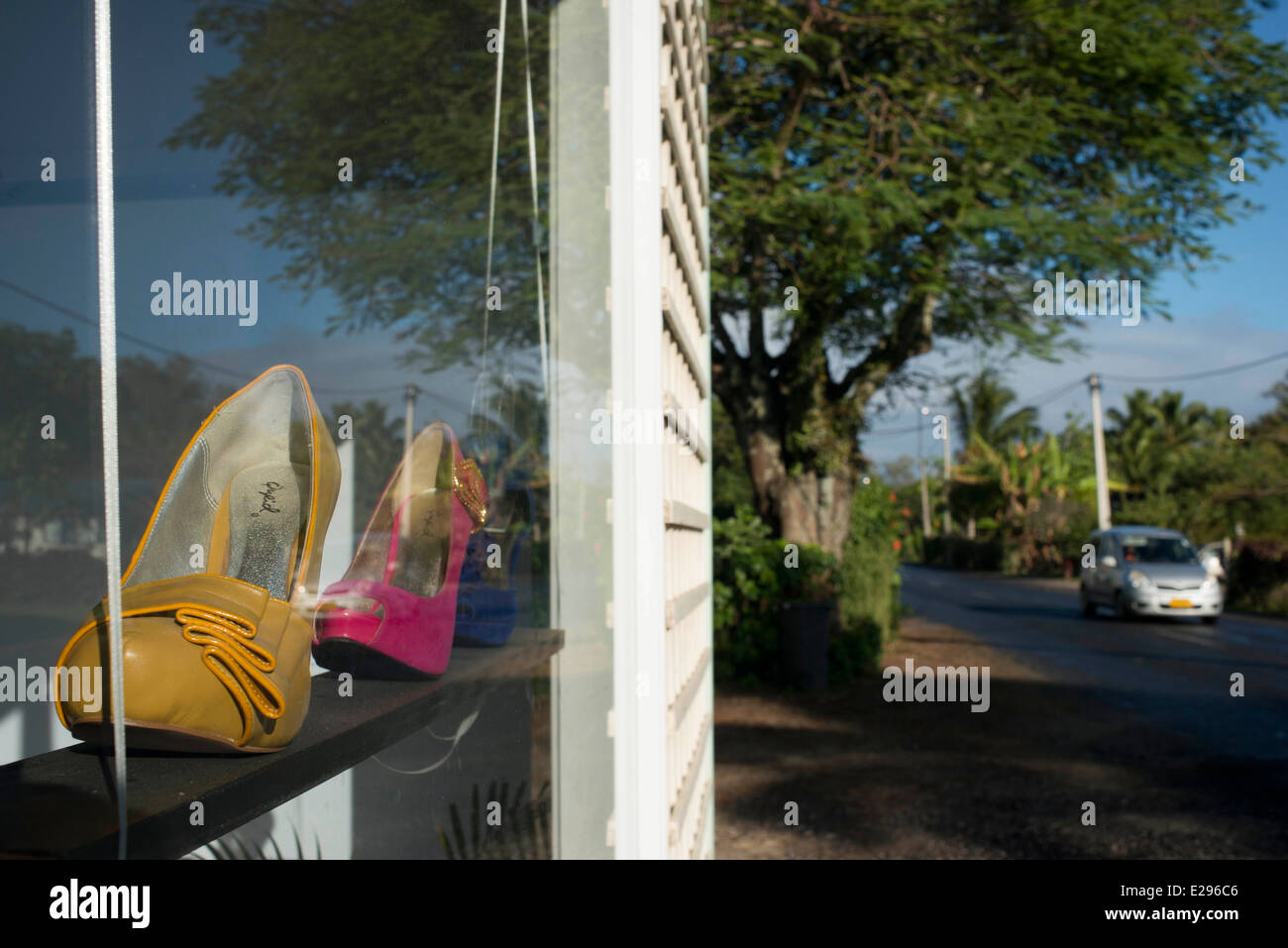 Rarotonga Island. Cook Island. Polynesia. Shoe shop around the Punanga ...