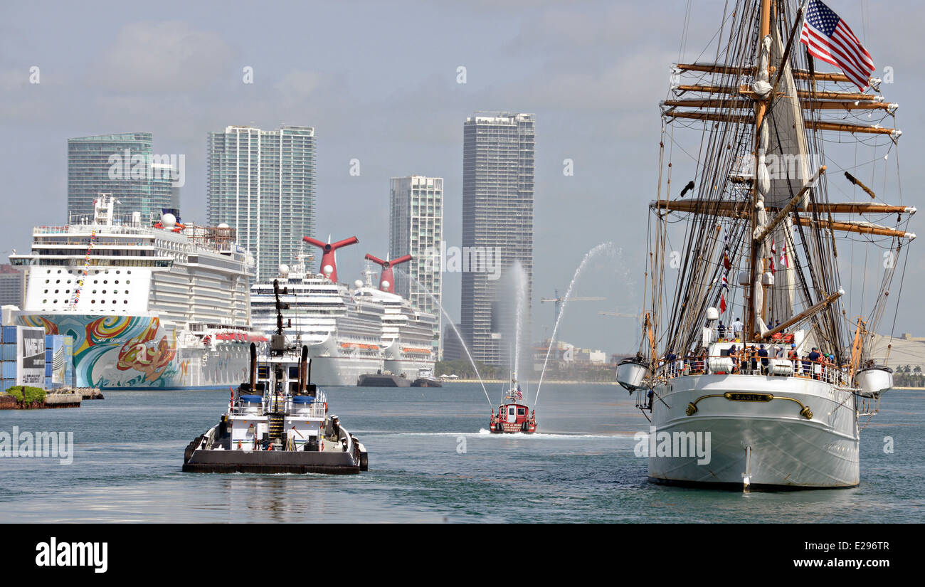 US Coast Guard tall sailing ship Barque Eagle arrives Port of Miami ...