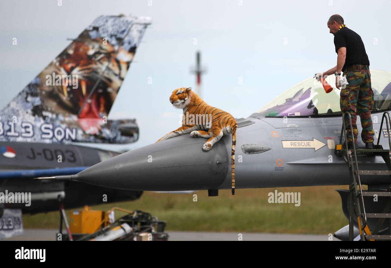 Jagel, Germany. 17th June, 2014. A soldier polishes the cockpit of an F ...
