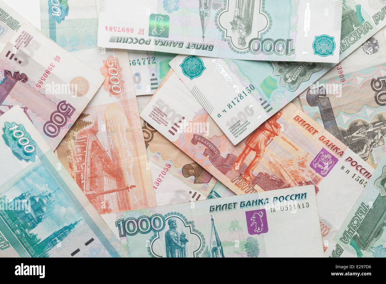 Russian money background. Rubles banknotes closeup texture Stock Photo ...