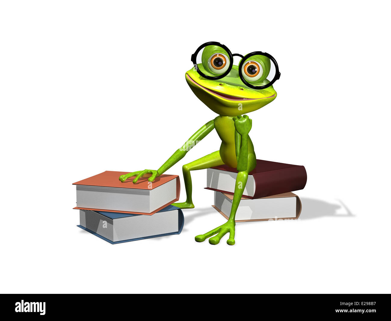 illustration curious frog in glasses with a books Stock Photo - Alamy