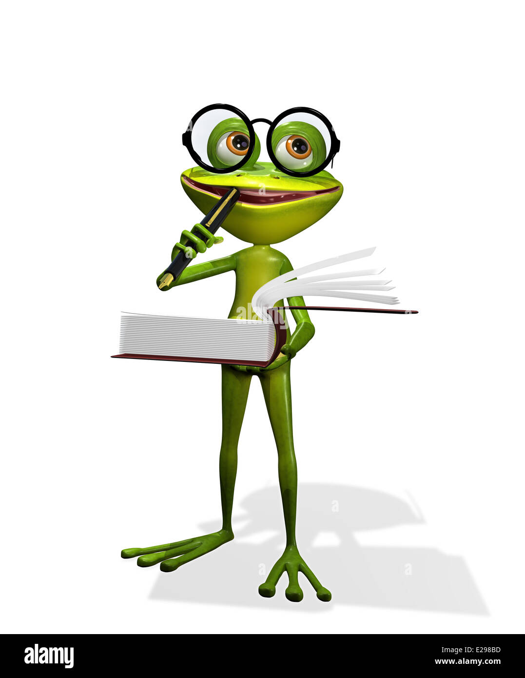 illustration curious frog in glasses with a books Stock Photo - Alamy
