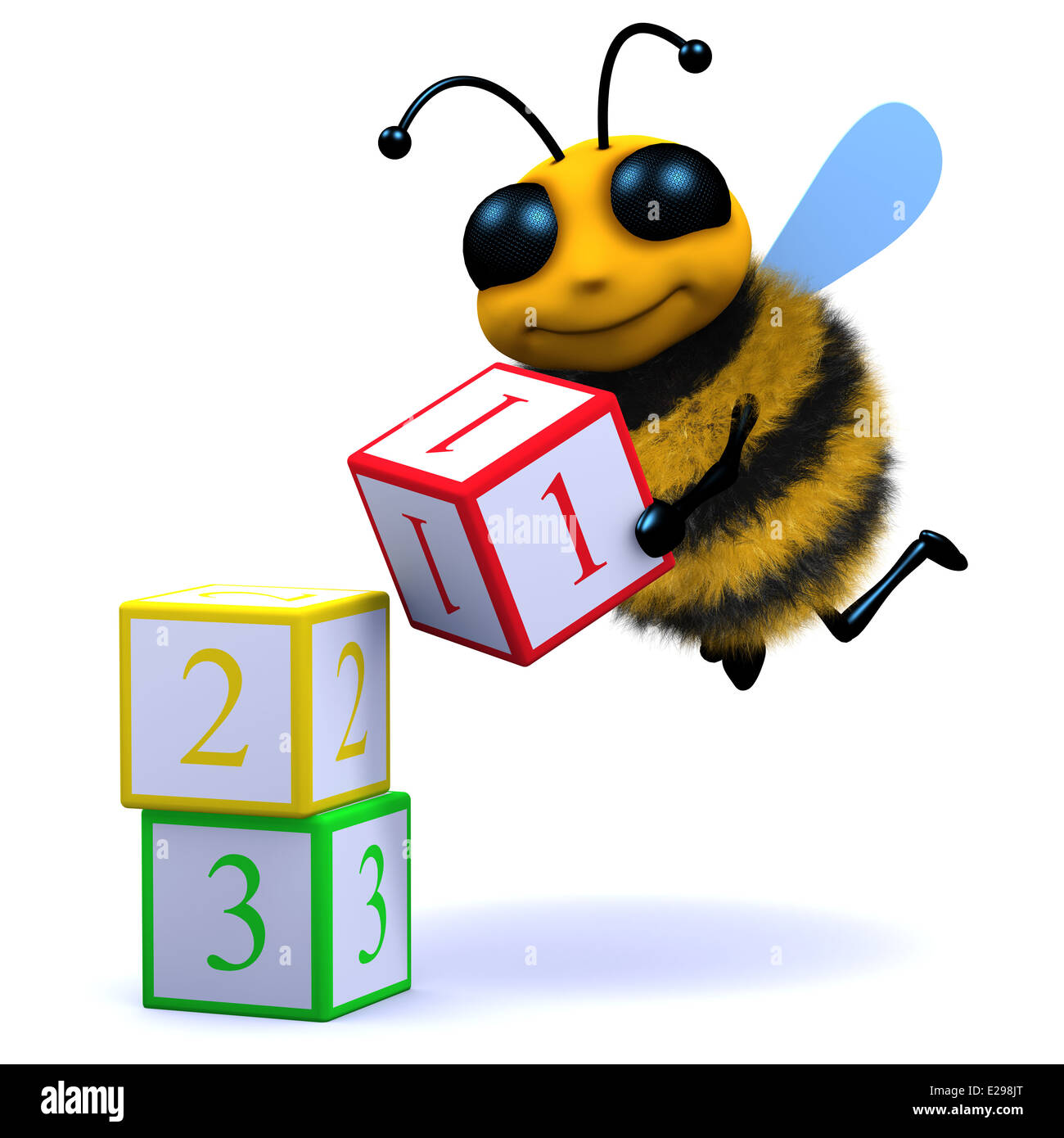 3d Honey bee learns to count with wooden blocks Stock Photo - Alamy