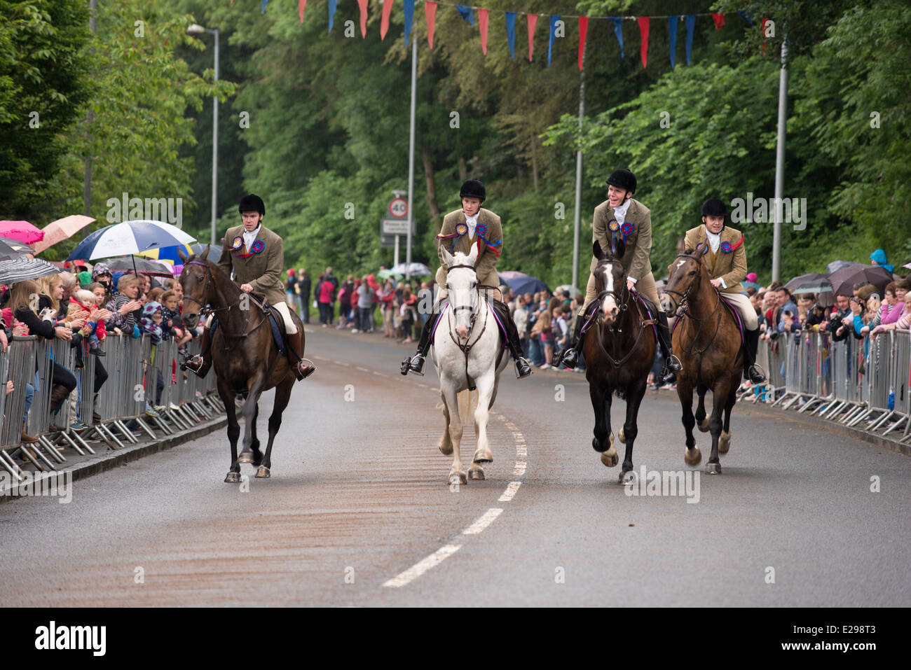 Selkirk Common Riding 2014. The attendents gallop in at the Toll Stock ...
