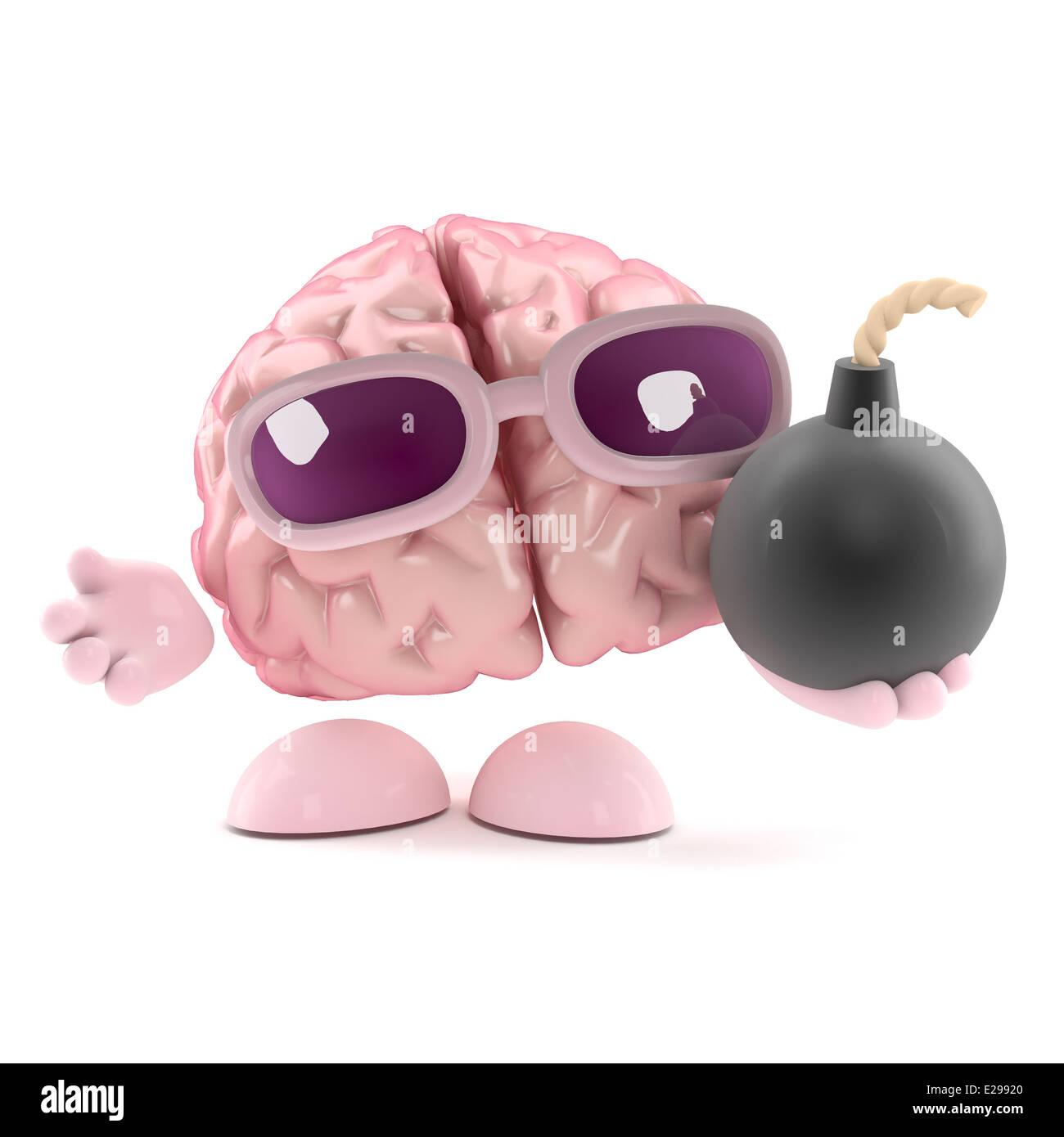 3d render of a brain character holding a bomb Stock Photo - Alamy