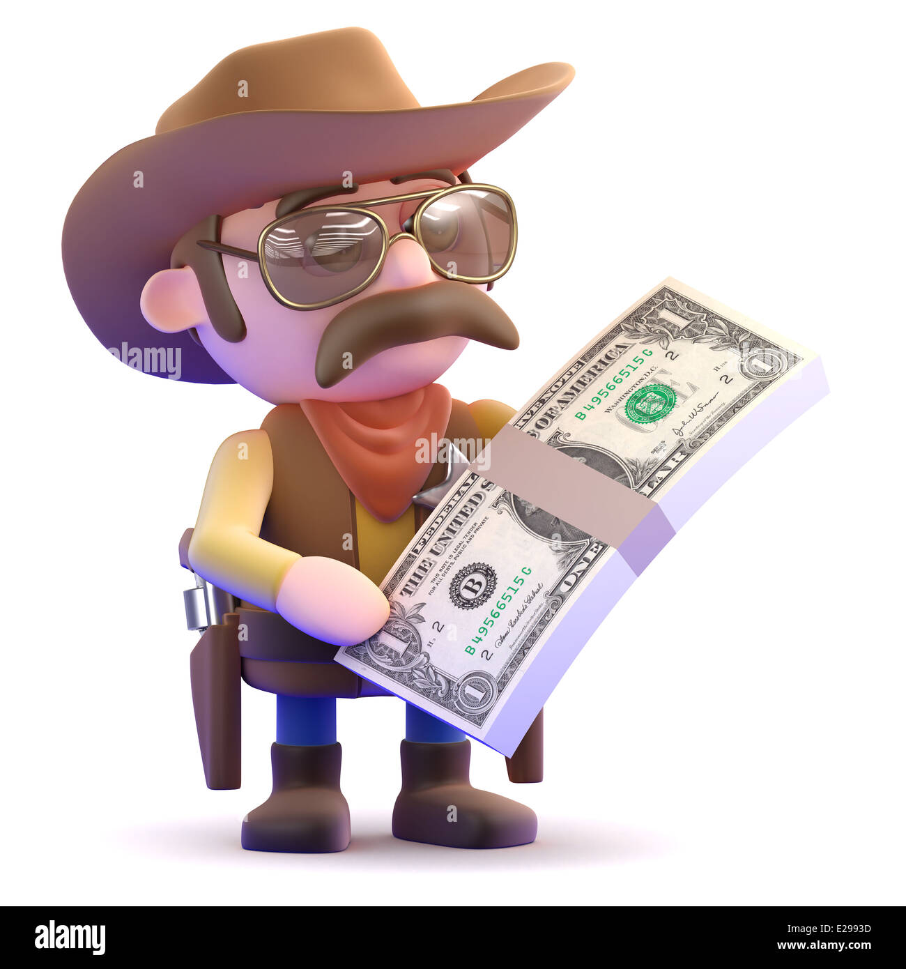 3d render of a cowboy with a stack of dollar bills Stock Photo - Alamy