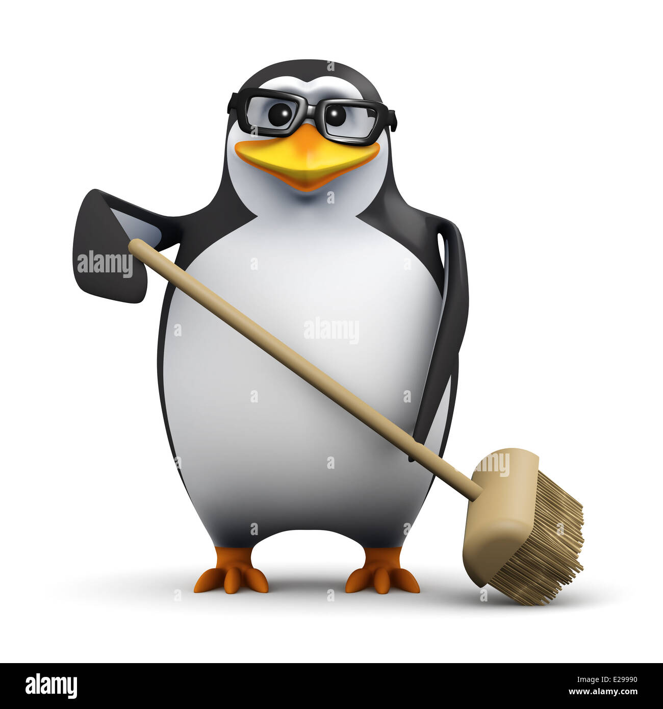 3d render of a penguin sweeping with a broom Stock Photo - Alamy