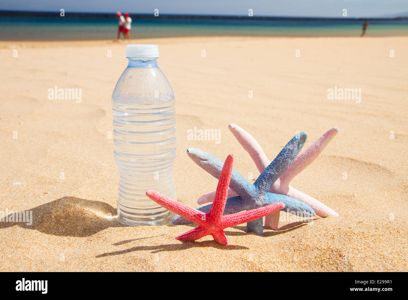 bottle of water on sandy beach Stock Photo - Alamy