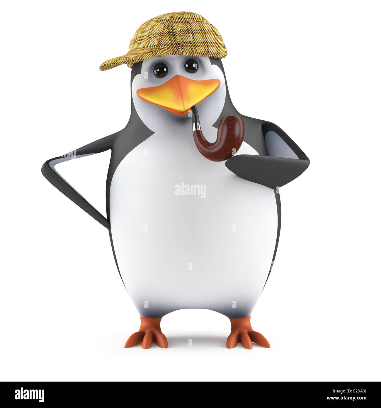 3d Sherlock penguin smoking a pipe Stock Photo - Alamy