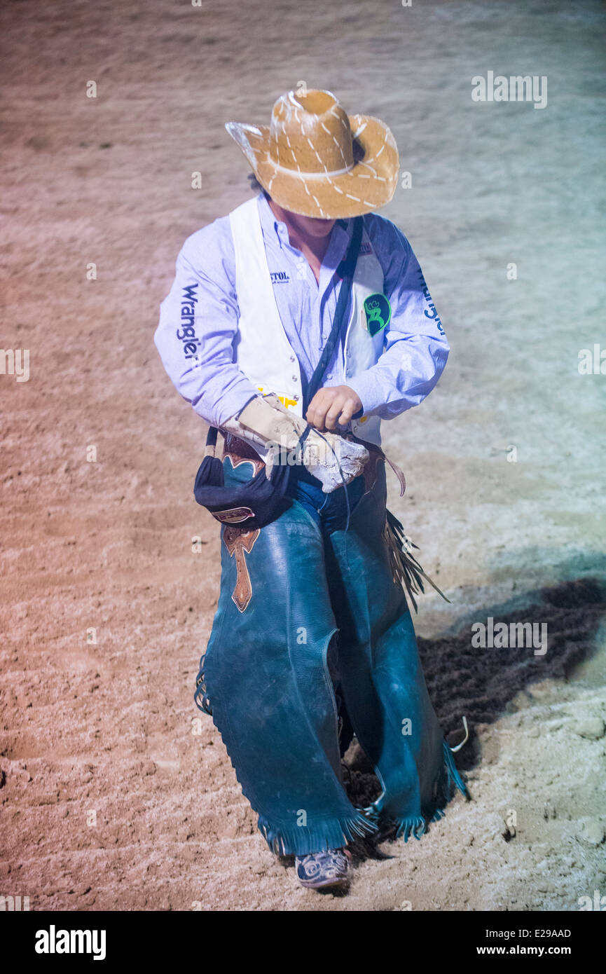 Cowboy Participating in the Helldorado days Rodeo , A professional ...
