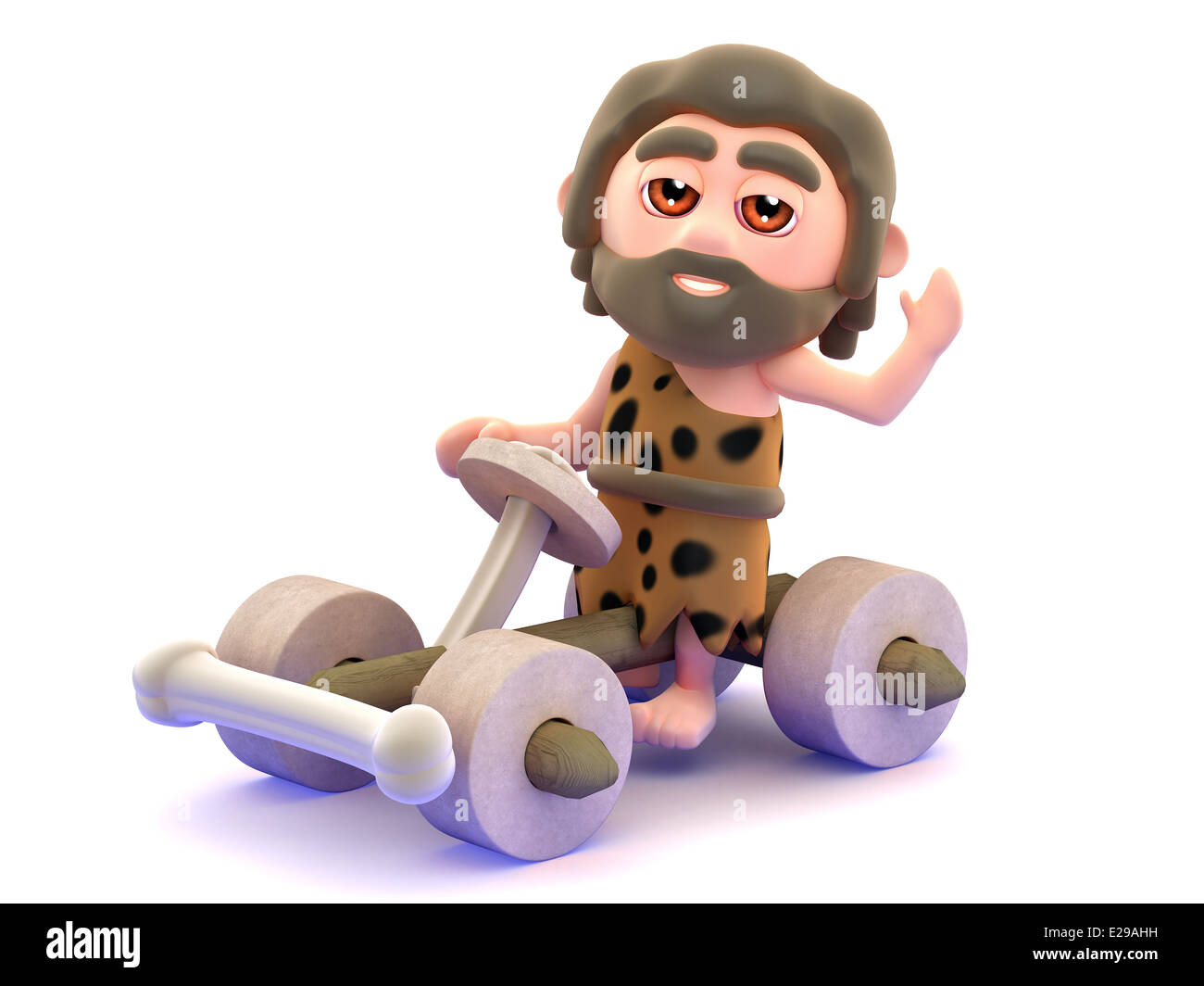 3d Caveman drives his rock and stone car Stock Photo - Alamy