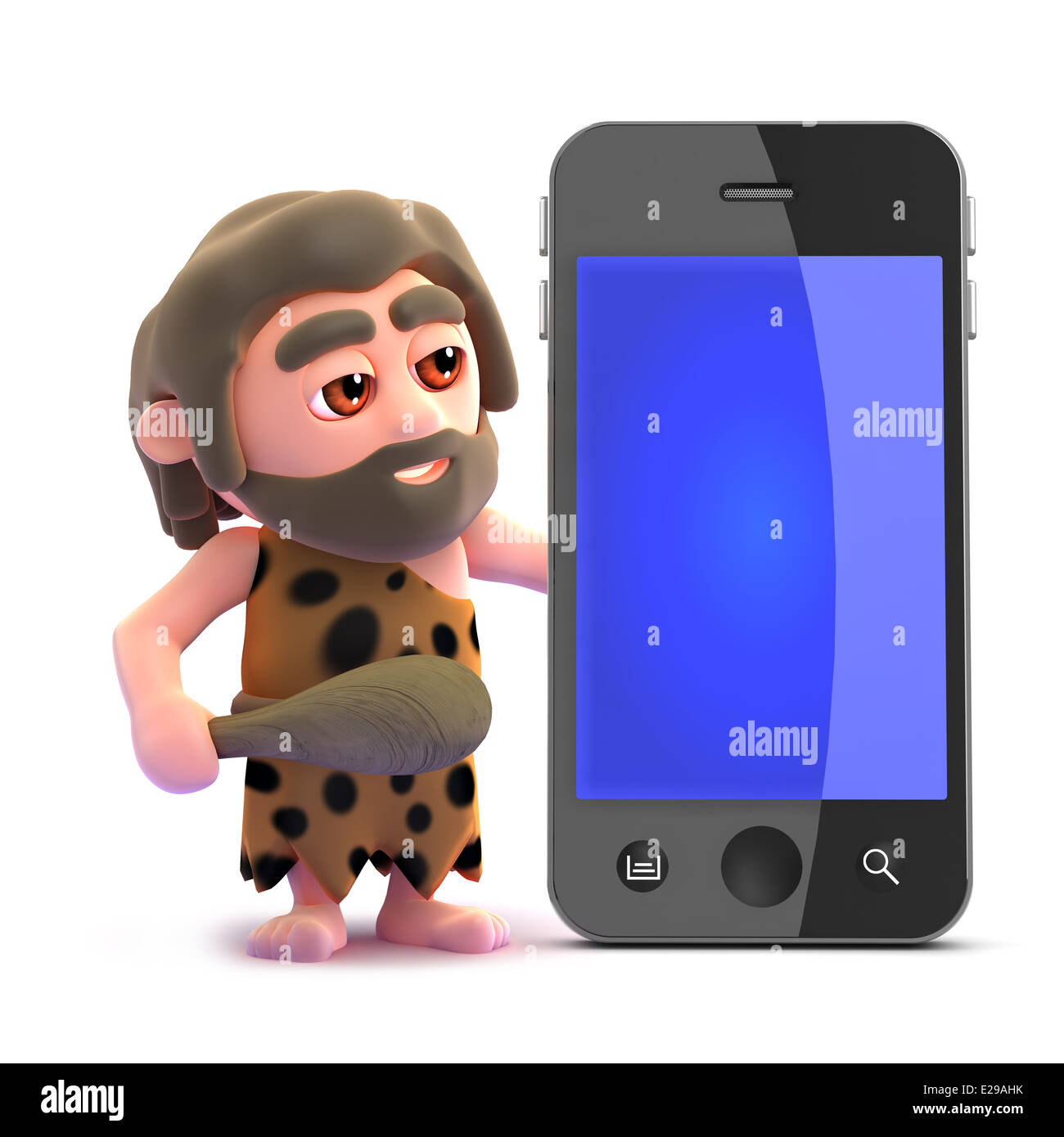 3d Caveman holding a smartphone Stock Photo - Alamy