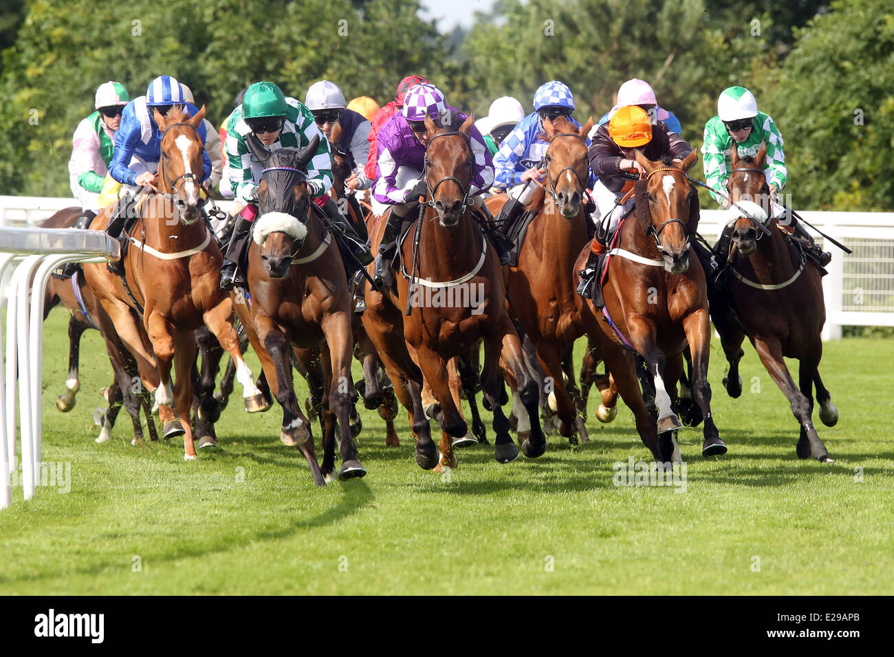 Ascot, Berkshire, UK. 17th June, 2014. Horses and jockeys during a race ...