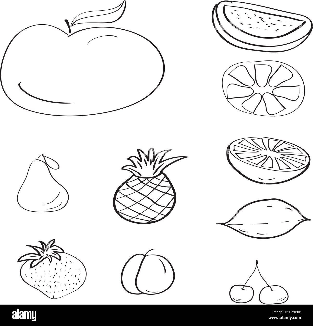 sketch food fruits Stock Photo - Alamy