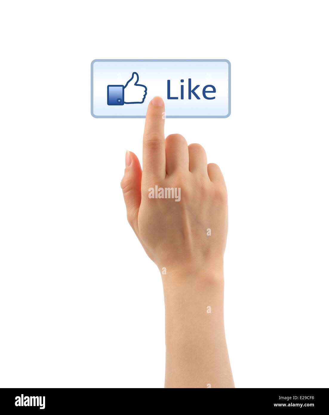 Hand pressing like button on white background Stock Photo - Alamy
