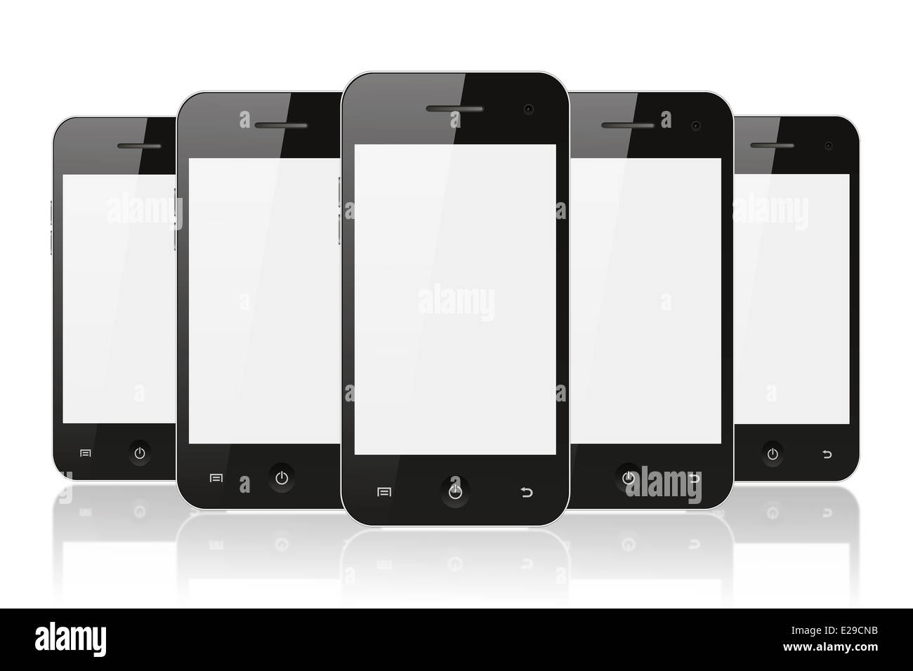 Black smart phones with reflection on white background Stock Photo - Alamy