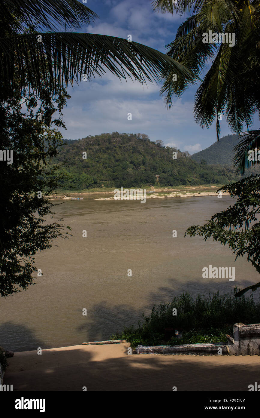 A view over the Mekong river in the ancient town of Luang Prabang ...