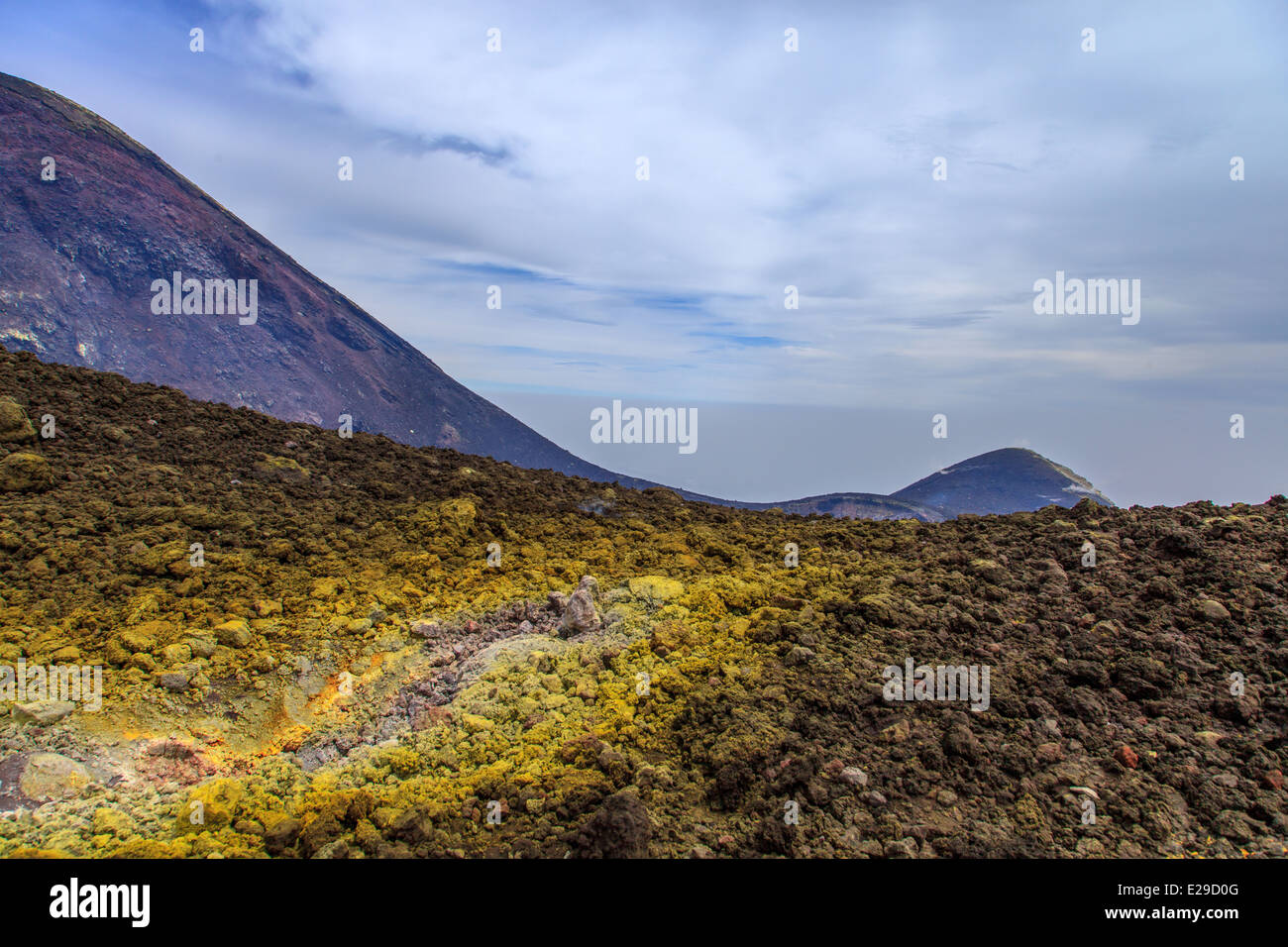 Sulfur formation ever the summit mouth of Mount Etna Stock Photo - Alamy